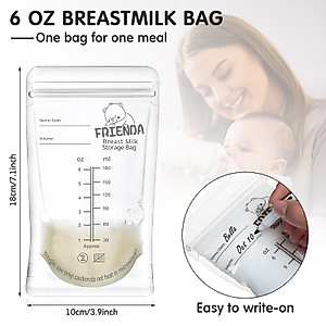 Frienda 500 Count Breastmilk Storage Bags 6 oz Breast Milk Bags for Freezing Self Standing Breast Milk Storing Bags for Breastmilk Leak Proof Double Zipper Seal Breastfeeding Storage Container