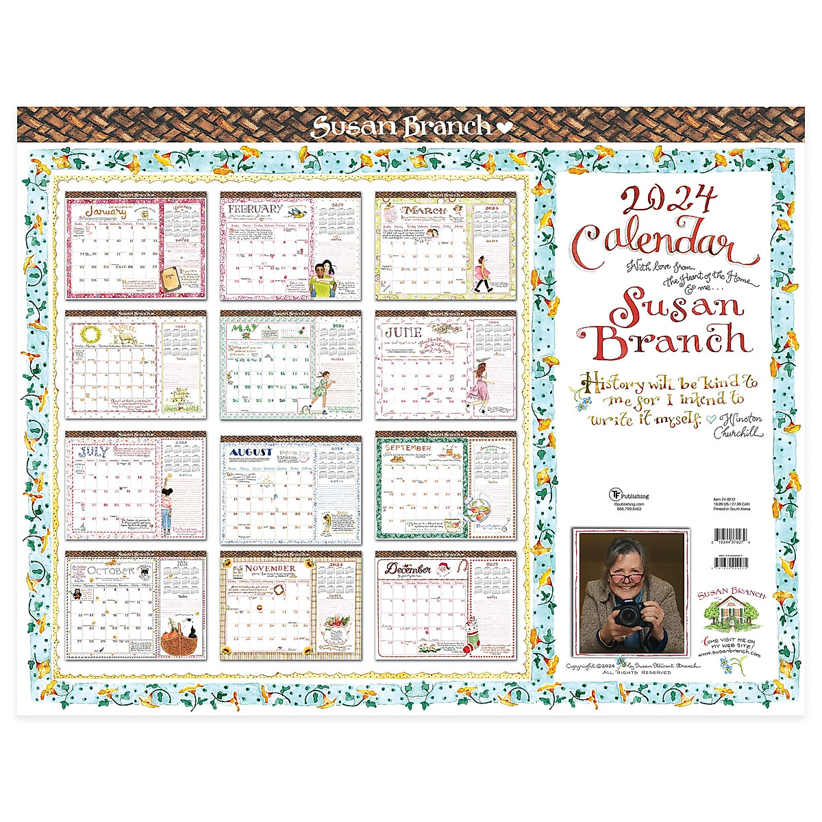 TF PUBLISHING 2024 Susan Branch Large Desk Pad Monthly Blotter Calendar | 12 Month Desktop Calendar | For Office Desk or Wall | Tear-Off Pages with Large Monthly Grids | Horizontal | 22” x 17”