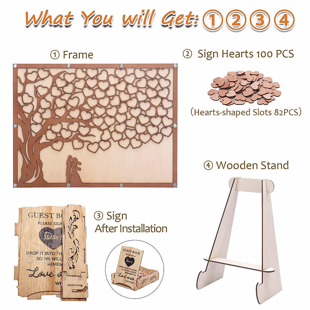 HYMENEX Wedding Guest Book Alternative, Guest Book Wedding Reception with Wooden Hearts Guest Book Signs for Wedding Anniversary Birthday Party Baby Shower