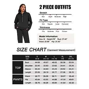 Flygo Womens Fleece 2 Piece Outfits Sweatsuit Half Zip Pullover Sweatshirt Joggers Pants Tracksuit Set (Black-M)