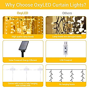 Solar Curtain String Lights Outdoor - 300 LED Fairy Window Powered IP65 Waterproof, Twinkle 8 Modes for Home Garden Patio Porch Backyard Wedding Party Christmas