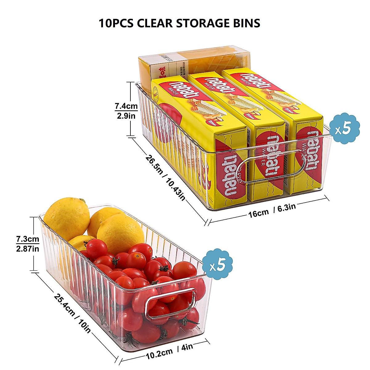 Shopwithgreen Clear Refrigerator Organizer Bins,10 PCS Stackable Food Storage Organizer with Handle, BPA Free and Plastic Freezer Organizer for Fridge, Pantry, Cabinet, Kitchen Countertops