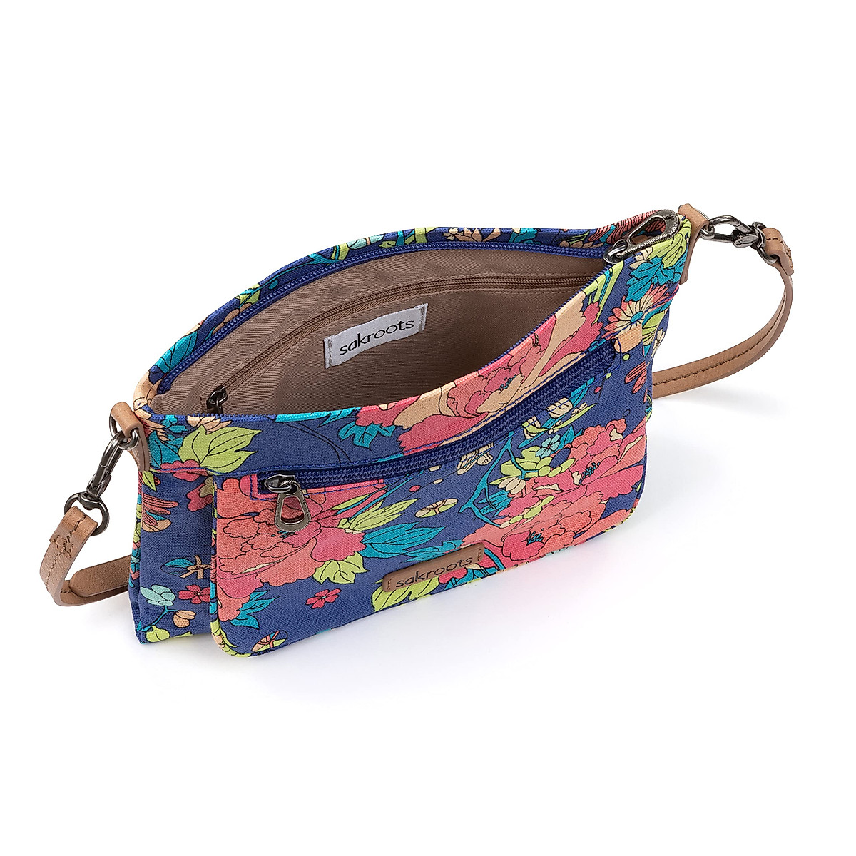 Sakroots Camden Small Crossbody in Cotton Uncoated Canvas, Royal Flower Power