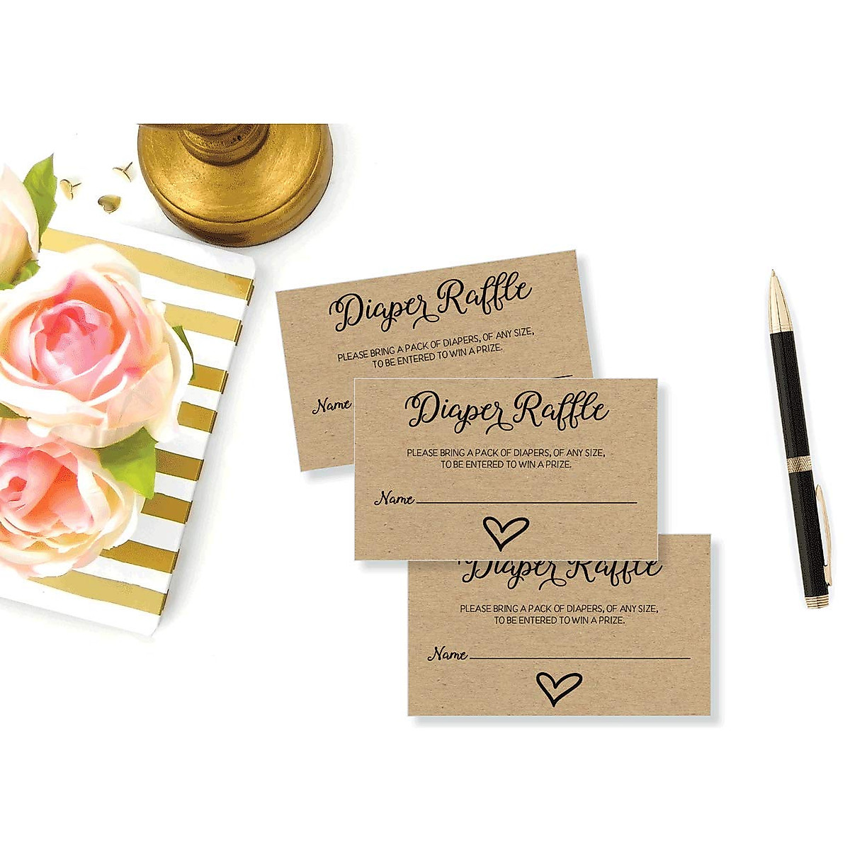 All Ewired Up 50 Gender Neutral Kraft Baby Shower Diaper Raffle Tickets, Lottery Insert Cards for Heart Baby Shower Invitations Supplies Games for Baby Gender Tickets (50-Cards)