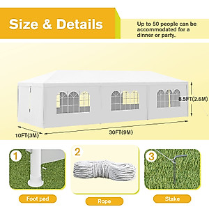 Devoko 10'x30' Outdoor Party Tent, Heavy Duty Canopy Event Wedding Tent for Parties Backyard Patio, White