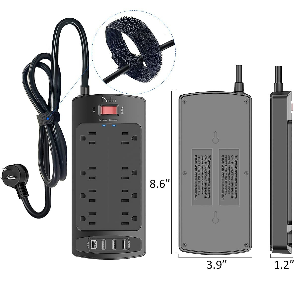 Nuetsa Surge Protector Power Strip with USB and 8 Outlets