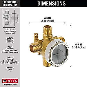 Delta Faucet R11000 3-Setting and 6-Setting Custom Shower Diverter Valve Kit, Rough-In Kit for Delta Shower Trim Kits, Brass Construction, R11000