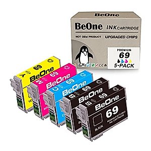 BeOne T69 Ink Cartridges Remanufactured Replacement for Epson 69 T069 5-Pack to Use with Stylus NX100 NX110 NX215 NX300 NX400 NX415 NX510 NX515 Workforce 30 40 310 500 600 610 615 (2BK 1C 1M 1Y)