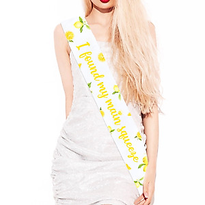 JOYMEMO I Found My Main Squeeze Sash - Lemon Bridal Shower Decorations, Yellow Lemon Soft Satin Bridal Shower Sash, Bachelorette Engagement Party Supplies