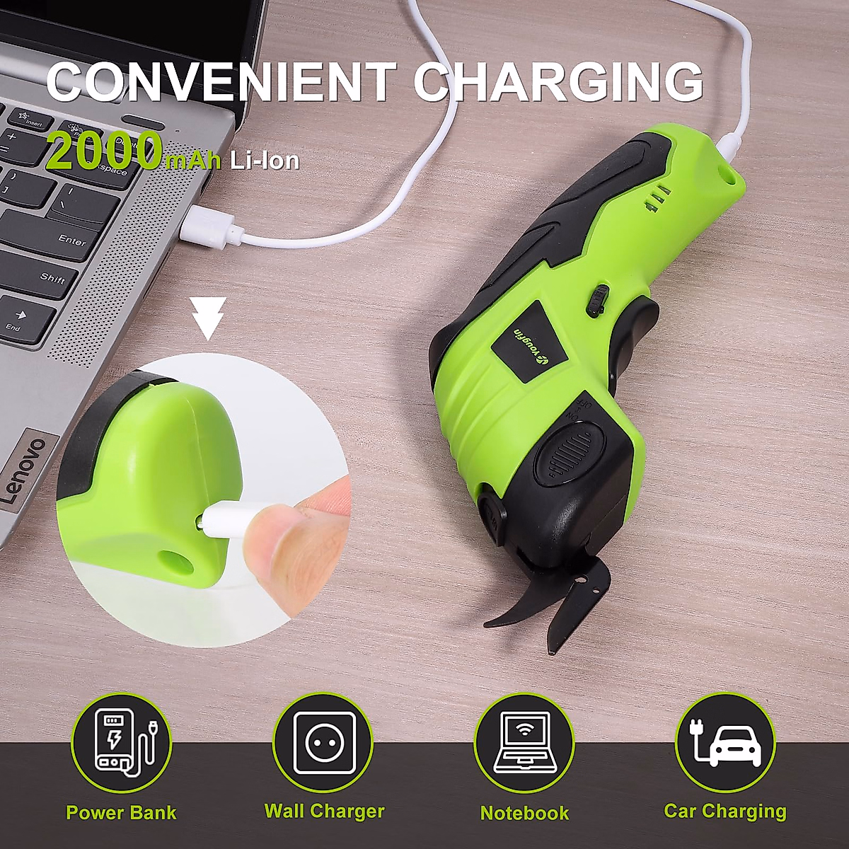 Yougfin Cordless Electric Box Cutter for Cardboard, 4.2V Rechargeable Power Scissor for Cutting Fabric, Cordless Shears for Carpet Leather, Felt with Charger & Carrying Case