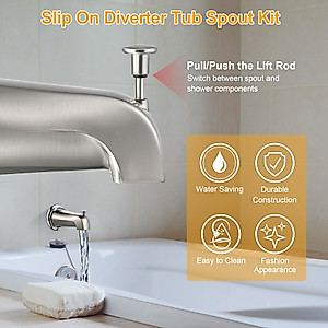 Dreyoo Slip On Diverter Tub Spout with Metal Cover Ring and Foam Gasket, Compatible with Kohler GP85556-CP, Bathroom Bathtub Faucet Set Replacement Fits 1/2'' Copper Water Tube(Brushed Nickel)