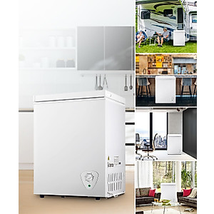 Chest Freezer Small Deep Freezer Chest Freezer 3.5 cu.ft Compact Freezer Top Door Freezer, White Deep Freezer 7-grade Temperature Control with Removable Basket, Applicable to Kitchen Office Bar