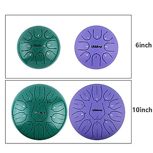 Ubblove Steel Tongue Drum for Kids: 8 Notes 6 Inches Key of C Metal Steel Drums Instrument with Bag for Meditation, Yoga, musical education, zen tone (Green)