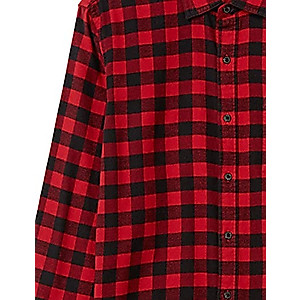 Amazon Essentials Men's Flannel Shirts Long Sleeve, Slim-Fit Button Down Plaid, Black Red Buffalo Plaid, Large