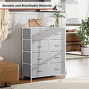 Nicehill Dresser for Bedroom with 8 Drawers, Tall Dresser Fabric Dresser for Kids Room, Closet, Nursery, Baby, Chest of Drawers Bedroom Dresser, Closet Organizer with Storage Drawers, Light Grey