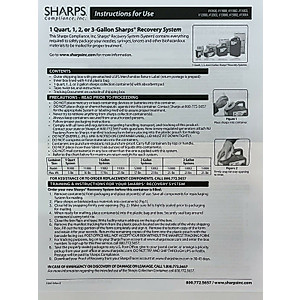 Sharps Compliance 13000-008 Sharps Recovery System 3 gal Needle Disposal Container, English, 15.34 fl. oz., Plastic, 1 x 1 x 1