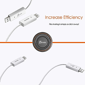 j5create JUC100 Data, Keyboard, and Mouse Sharing/Transfer USB Cable [ Wormhole Switch Windows to Windows ] Transfer Data Between 2 Windows PC