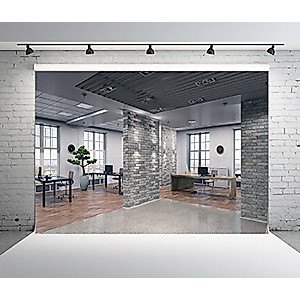 BELECO 7x5ft Fabric Modern Office Backdrop for Video Conference Elegant Business Office Interior Brick Wall Windows Virtual Home Office Photography Background Live Video Zoom Calls Photoshoot Props