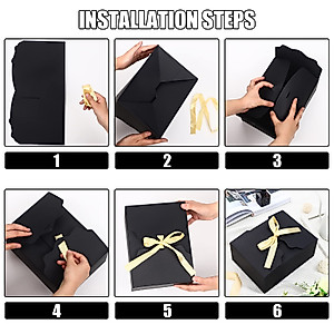 10 Pcs Gift Boxes with Lids Black Gift Boxes Bridesmaid Proposal Box Paper Cardboard Gift Box with Ribbon Gift Wrap Boxes for Wedding Birthday Party Packaging Present Crafting (9.5 x 7 x 4 Inches)