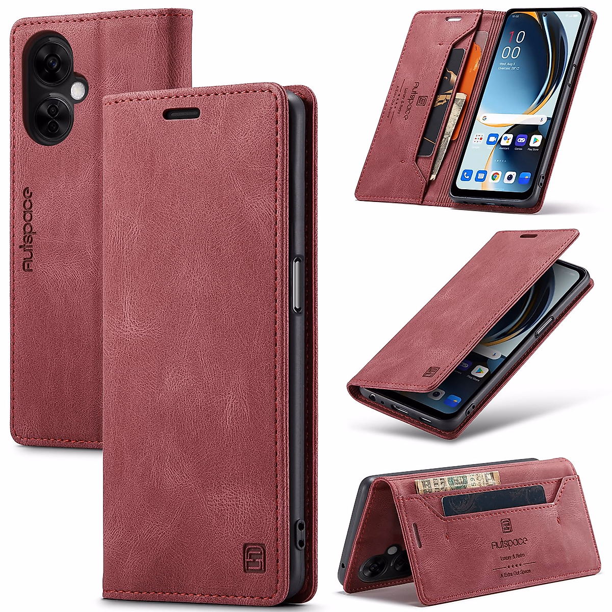 HAII Case for OnePlus Nord N30 5G 2023,PU Leather Folio Flip Wallet Case with Card Holster Stand Kickstand Magnetic Closure Shockproof Phone Cover for OnePlus Nord N30 5G 6.72 inch 2023 (Red)
