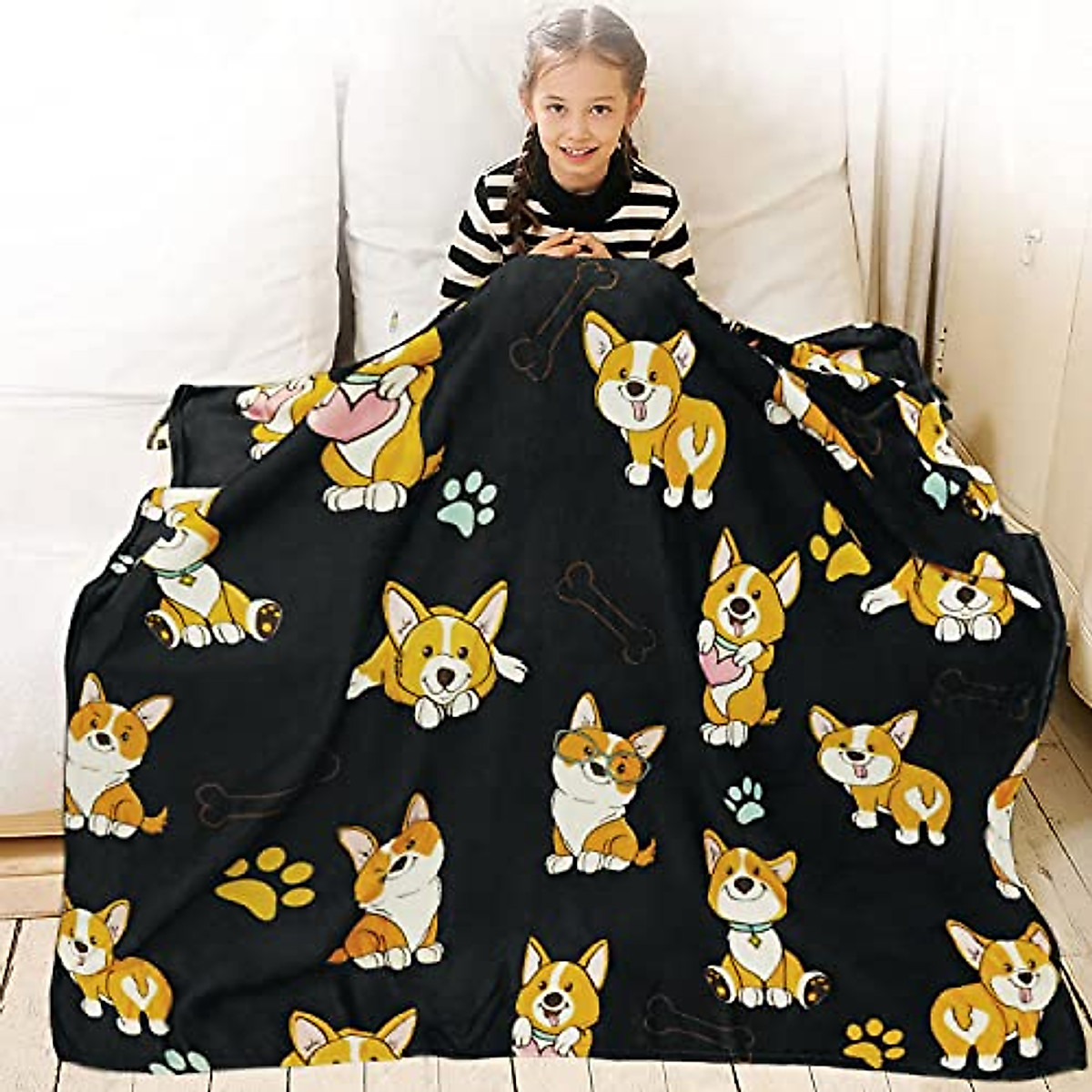 Corgi Blanket Cute Corgi Blankets Gifts for Corgi Lovers Women Soft Flannel Throw Blanket for Couch Sofa Christmas Birthday Gifts, 50x60 Inch