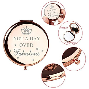 80th Birthday Decorations for Women, Including 80th Birthday Crown, Sash, Cake Topper, Candles and a Compact Mirror, Rose Gold Not A Day Over Fabulous 80th Birthday Gifts for Women