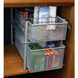 DecoBros Sliding Cabinet Basket Organizer Drawer, Silver