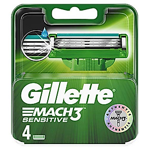 Gillette Mach3 Sensitive Razor Blades for Men, 4 Refills with Stronger-Than-Steel Blades