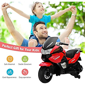 TOBBI 12V Kids Ride On Electric Motorcycle, Toddler Dirt Bike Training Wheels, Battery Powered Motorbike for Kids with LED Lights/Music/USB/Pedal, Ideal Gift for Children Boys Girls-Red