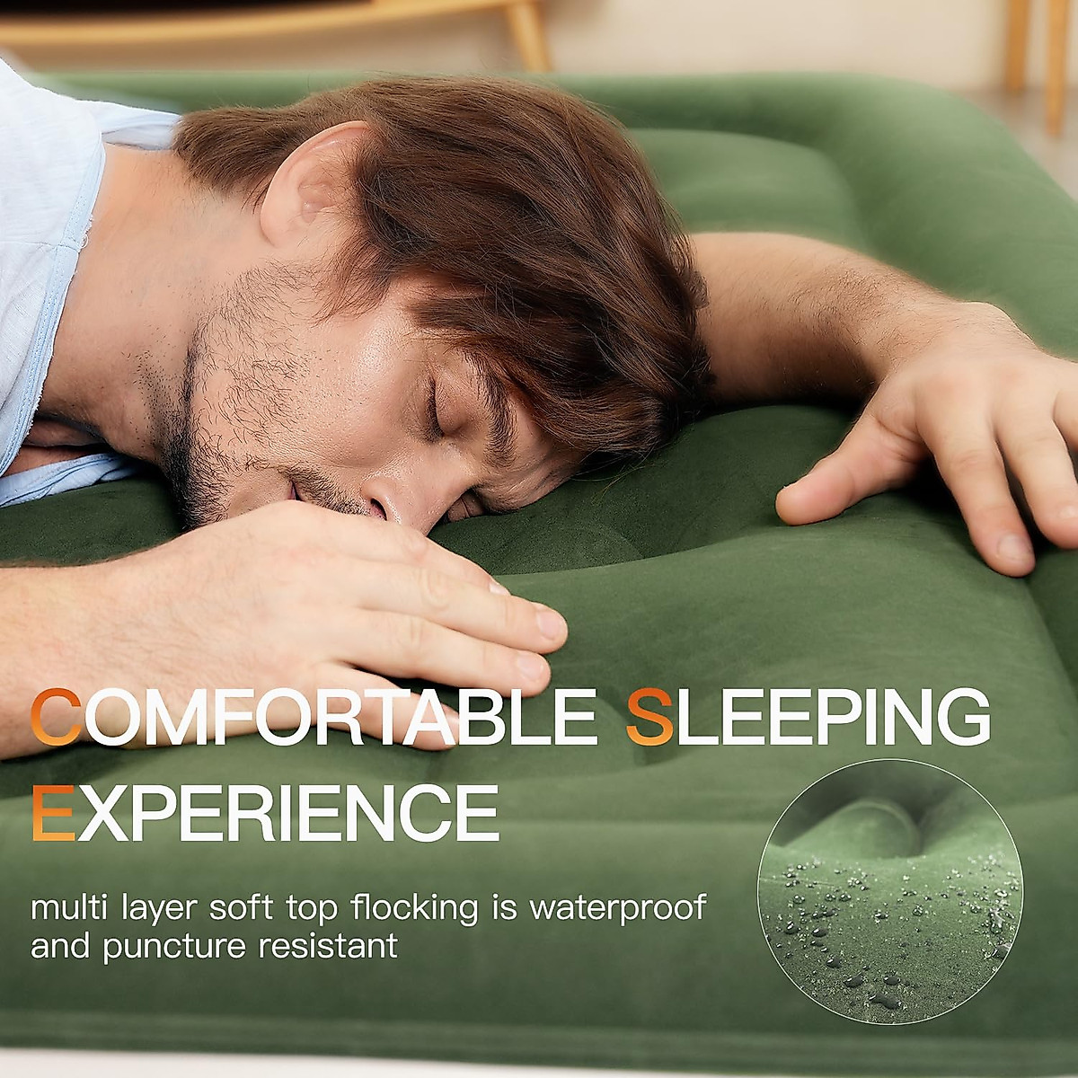 Zearna Air Mattress Queen with Built in Pump - Upgraded Blow Up Bed, 2 Mins Quick Self Inflatable with Double Air Chamber, 18"/650lbs Max, All Night No Lost Air, for Camping,Home,Portable Travel