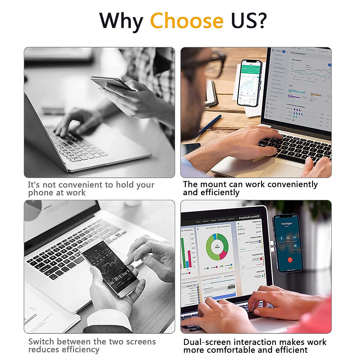 Jkoailiwi Magnetic Laptop Phone Holder for All Phones, New Upgraded Adjustable Desktop Monitor Side Laptop Holder, Slim Portable Laptop Mount Compatible with Magsafe iPhone 14/13/12 Series, Silver