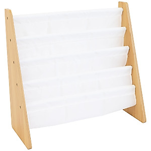 Humble Crew, Natural/White Kids Book Rack Storage Bookshelf with Deep Sleeves, Universal
