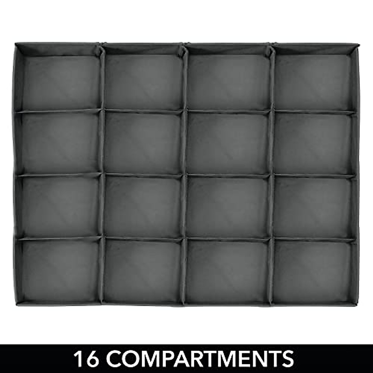 mDesign Soft Fabric Dresser Drawer and Closet Storage Organizer Tray - 16 Sections for Lingerie, Bras, Socks, Leggings, Underwear, Jewelry, Scarves - Textured Print, 2 Pack - Charcoal Gray/Black
