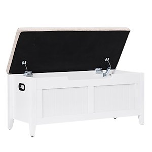 GAOMON Storage Chest, Upholstered Storage Trunk with 2 Safety Hinges, Storage Bench, Flip-Top Toy Chest, Shoe Bench 15.7 x 39.4 x 18.1 Inches Storage Chest for Entryway, Bedroom, Living Room, White