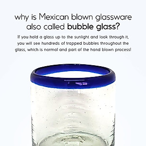 MexHandcraft Cobalt Blue Rim 8 oz DOF Rock Glasses (set of 6), Recycled Glass, Lead-free, Toxin-Free (DOF Rocks)