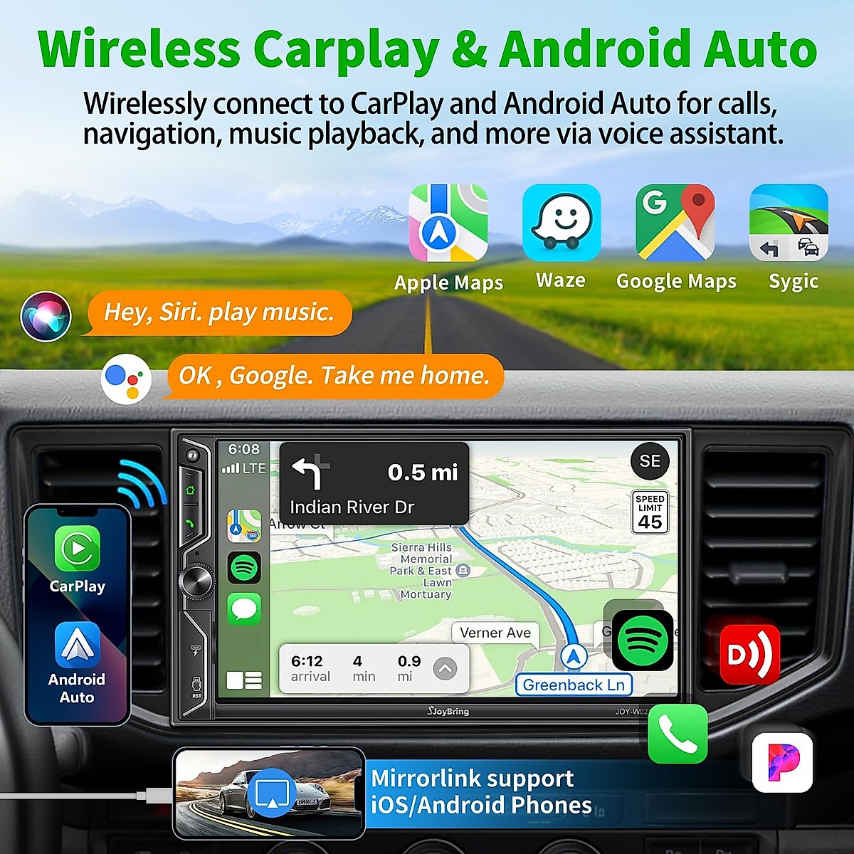 [QLED Screen Upgrade] Double Din Car Stereo with Dash Cam, Wireless Apple CarPlay and Android Auto, Bluetooth 5.3, 4.2-Channel Audio Output, MirrorLink, Backup Camera, AM/FM Car Radio