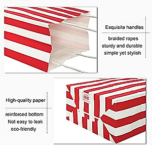 ADIDO EVA 12 PCS Striped Gift Bags Small Red Kraft Paper Bags with Handles for Party Favor Supplies (8.2 x 6 x 3.1 in)