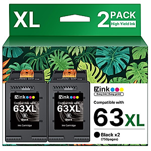 E-Z Ink (Tm) Remanufactured Ink Cartridge Replacement for HP 63XL 63 XL to Use with Officejet 3830 5255 4650 3833 Envy 4520 Deskjet 1112 3637 3630 3634 Printer (2 Black, 2 Pack)