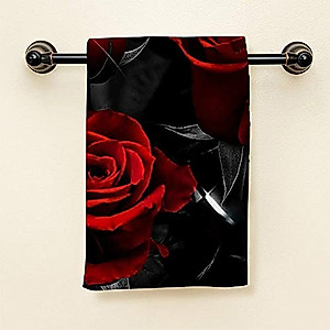 HGOD DESIGNS Rose Hand Towels,Abstract Red Rose and Black Leaves 100% Cotton Soft Bath Hand Towels for Bathroom Kitchen Spa Hand Towels 15"X30"