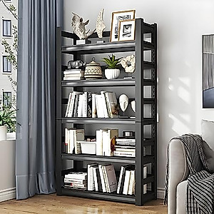 KWOKING Rectangle Standard Bookshelf Scandinavian Metal Bookcase Office Bookshelf Multi-Layer Picture Book Rack Balcony Storage Shelf Wrought Iron Bookcase Floor Shelf Black 23.6" L x 11.8" W x 63" H