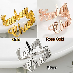 EVER2000 Personalized Name Rings for Women Sterling Silver Custom Name Rings Personalized with Name Customize Finger Ring for Engagement Wedding Christmas Gift (Names Ring-2-Gold)