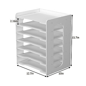 Natwind Office 7 Tiers File Paper Organizer for Desk Desktop White File Holder Office Desk Organizer Mail Letter Tray & Paper Sorter Document Notebooks Storage Rack for Home Office School Classroom