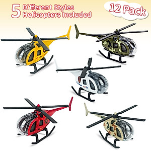 Tcvents Diecast Helicopters, 12 Pack Military Model Plane Helicopter Toy for Boys 3 4 5 6 7 Year Old, Airplane Vehicles Gift for Toddler Kids 3-8 Years Old Birthday Party Favors & Cake Toppers