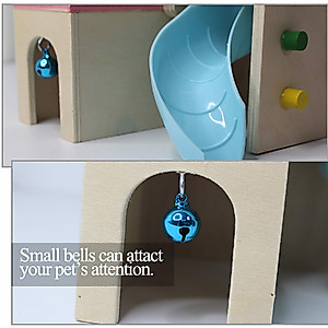kathson Hamster House Pets Small Animal Hideout with Funny Climbing Ladder Slide Wooden Hut Play Toys Chews for Small Animals Like Dwarf Hamster and Mouse(Blue)