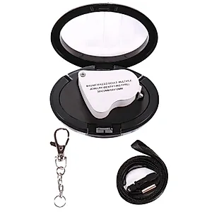 Jiusion Portable Lighted LED Illuminated Jewelry Magnifier 30X 60X Wearable Handheld Dual Lens Eye Loupe Magnifying Glasses Micro Microscope with Keychain and Lanyard