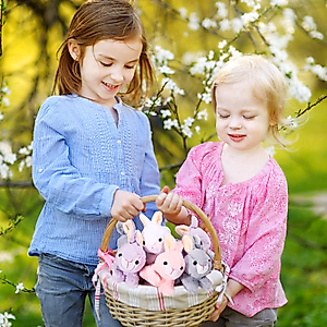 Sratte 16 Pcs Easter Bunny Stuffed Animal Bulk 4.7 Inch Small Plush Rabbit Keychains Detachable Bunny Party Favors Plushies for Birthday Baby Shower Easter Basket Stuffers Decorations