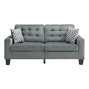 Lexicon Leighton Fabric Sofa with 2 Pillows, 72.5" W, Gray