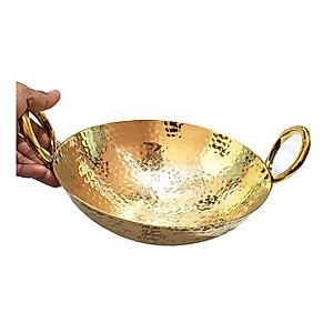 Pure Source India Heavy Duty Brass Kadhai, for Cooking Serving,(Brass Kadai 10 x 3.5 Inch)