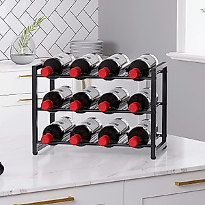 Honiter 12 Bottle Wine Rack Countertop, Storage Wine Rack Freestanding Floor, Display Storage Wine Rack, Industrial Metal Wine Shelf Organizer for Cabinet Tabletop Bar Cellar, Black