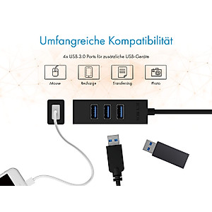 ICY BOX 4 Port USB Hub 3.0 with USB 3.0 Connection Integrated Cable Aluminium Black